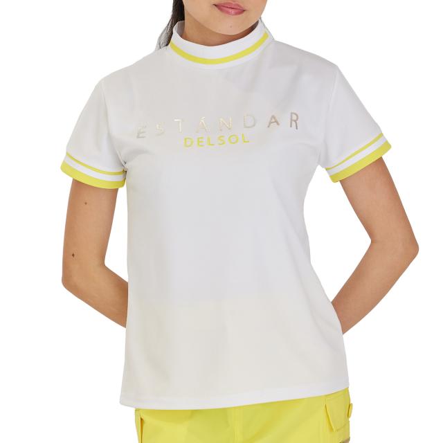 デルソルゴルフ　DELSOL GOLF　配色ライン ストレッチ半袖ハイネックシャツ　レディス