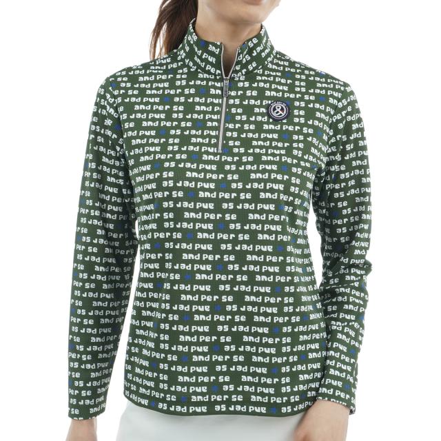 アンパスィ　and per se　ストレッチ ソルケアドットプリンテッド ハーフジップ長袖シャツ　レディス