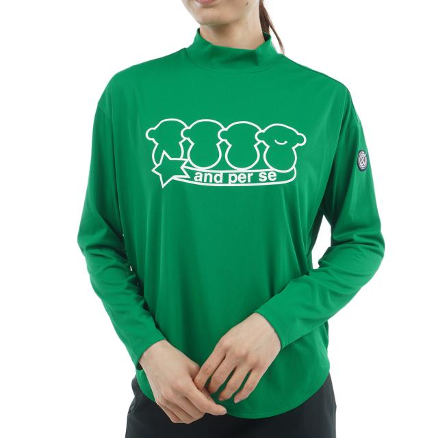 アンパスィ　and per se　ストレッチ ソルケア3Dモックネック長袖シャツ　レディス