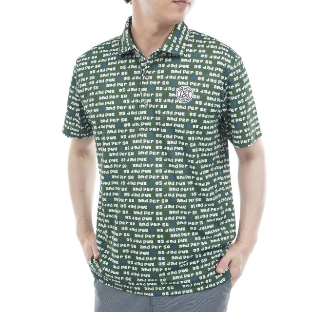 アンパスィ　and per se　ストレッチ ソルケアドットプリンテッド半袖ポロシャツ