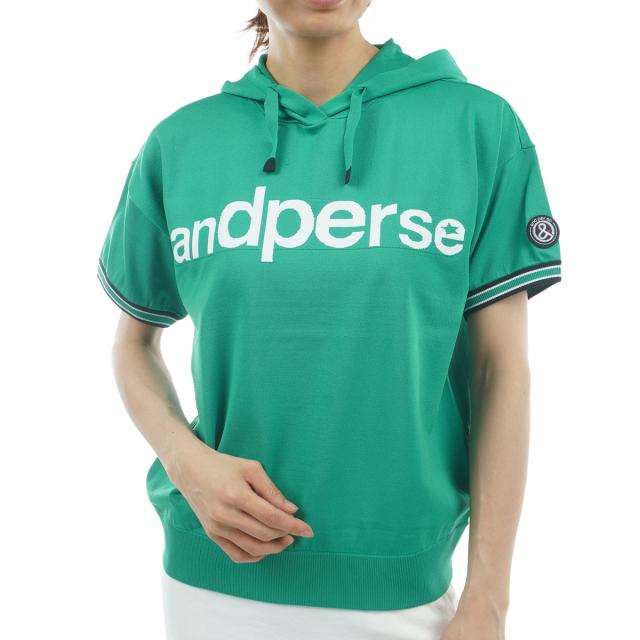アンパスィ　and per se　ストレッチ アクティブニット半袖フーディーシャツ　レディス