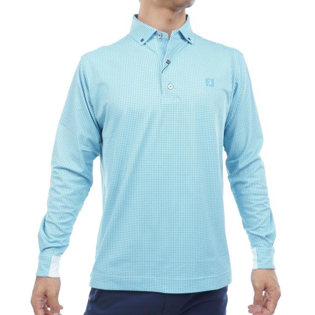 フットジョイ　Foot Joy　ストレッチ 3Dピラミッドプリント ボタンダウン長袖ポロシャツ