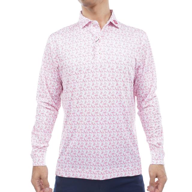 フットジョイ　Foot Joy　ストレッチ ヴィンテージフラワープリント 長袖ポロシャツ