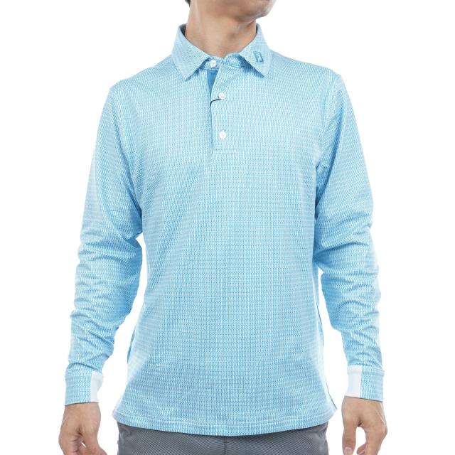 フットジョイ　Foot Joy　ストレッチ ティープリント 裏起毛長袖ポロシャツ