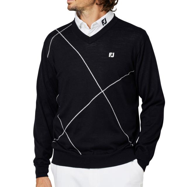 フットジョイ　Foot Joy　ストレッチ クロップドアーガイル Vネックセーター