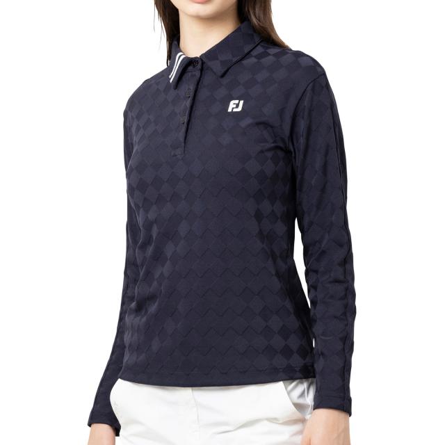 フットジョイ　Foot Joy　ストレッチ アーガイルジャカード 長袖ポロシャツ　レディス