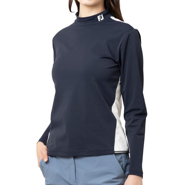 フットジョイ　Foot Joy　ストレッチ カラーブロック モックネック長袖シャツ　レディス