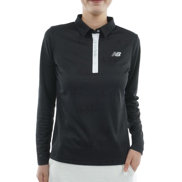 ニューバランス　New Balance　モノグラムジャカード 共衿長袖ポロシャツ　レディス