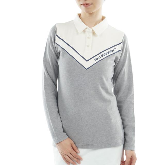 ロサーセン　ROSASEN　ストレッチ 両面起毛 V字配色長袖ポロシャツ　レディス