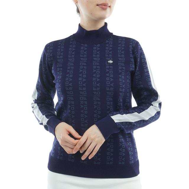 フィドラ　FIDRA　ストレッチ 総柄モックネックセーター　レディス