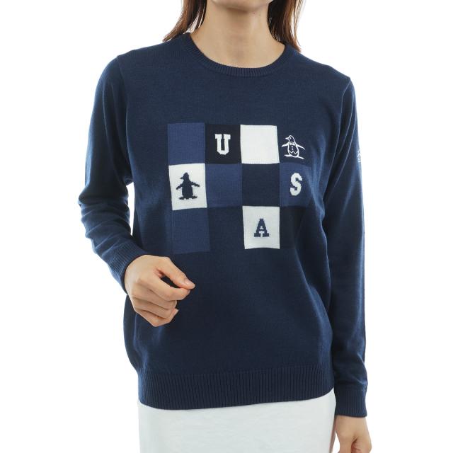 マンシングウェア　Munsingwear　ブロッキングジャカードクルーネックセーター　レディス