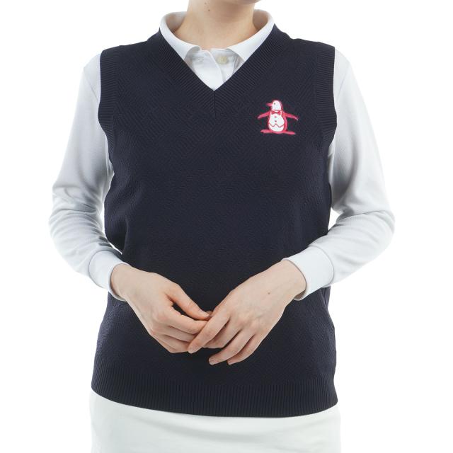 マンシングウェア　Munsingwear　バイアス地柄Vネックニットベスト　レディス