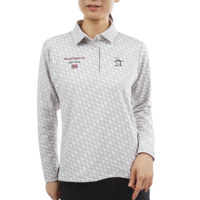 マンシングウェア　Munsingwear　ストレッチ HEAT NAVI プリントテーラーカラー長袖ポロシャツ　レディス