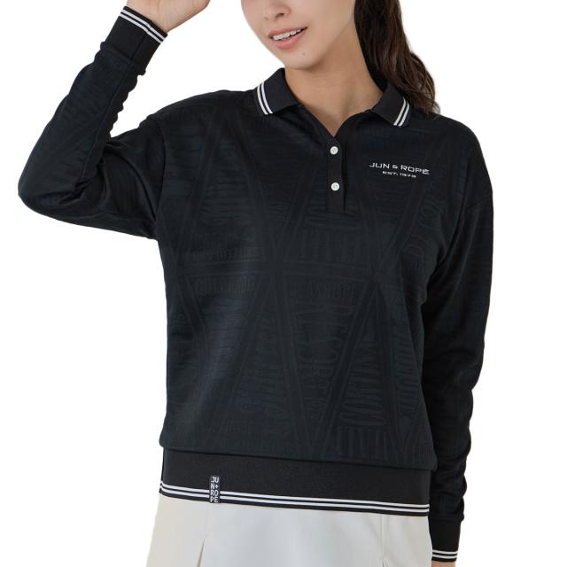ジュン アンド ロペ　JUN & ROPE　ペナント柄 ジャカード長袖ポロシャツ　レディス