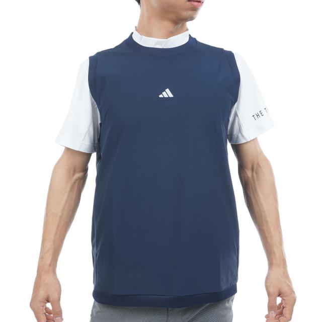 アディダス　Adidas　2in1 ストレッチウーブンベスト付きモックネック半袖シャツ