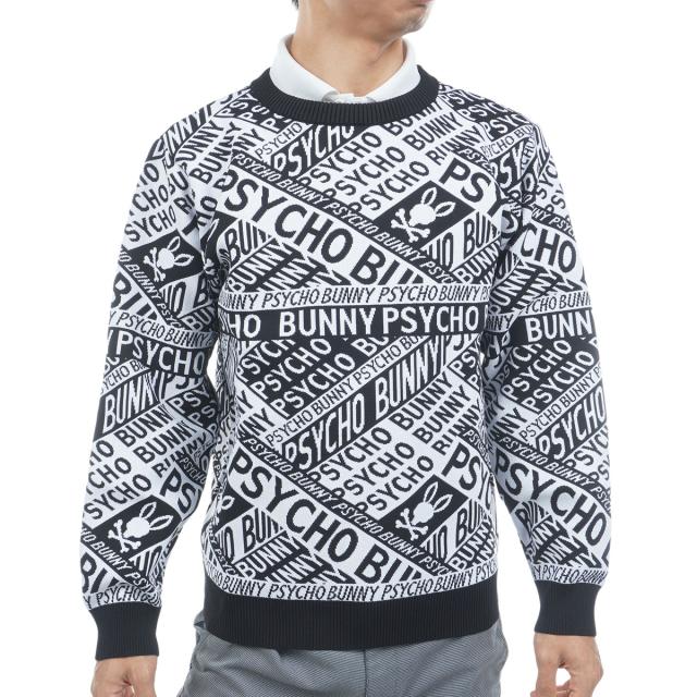 サイコバニー　PSYCHO BUNNY　GOLF 総柄フォントロゴ オリジナルジャカードセーター