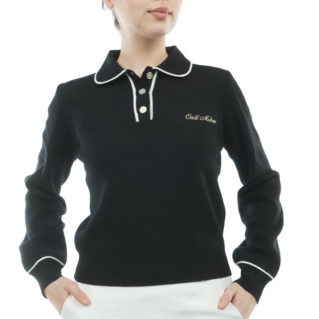 セシルマクビー グリーン　CECIL McBEE green　長袖ニットポロシャツ　レディス
