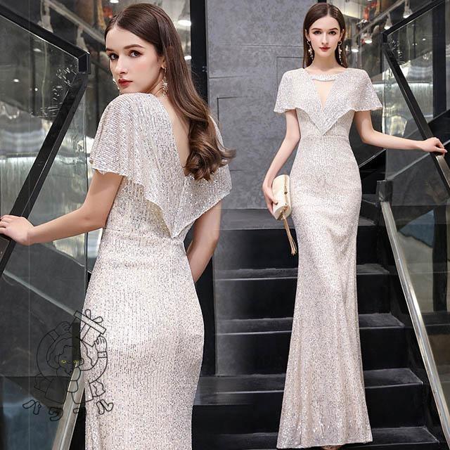 家中時間充実化 店長太鼓判 話題商品 着痩せ セクシー マーメイドドレス スリム シルバー タイトドレス マーメイドライン 売上急増中 ロングドレス ナイトドレス 在庫わずか パーティードレス シャンパン色 お買い得プライス