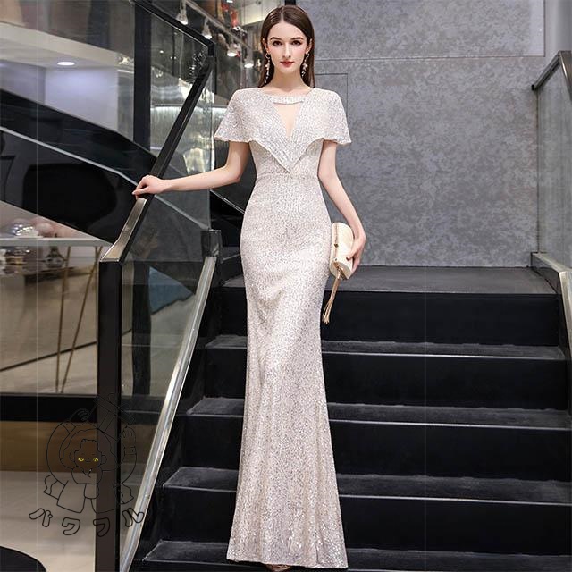 家中時間充実化 店長太鼓判 話題商品 着痩せ セクシー マーメイドドレス スリム シルバー タイトドレス マーメイドライン 売上急増中 ロングドレス ナイトドレス 在庫わずか パーティードレス シャンパン色 お買い得プライス