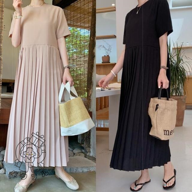 季節限定アイテム 店長太鼓判 プリーツ ドレス 半袖 ワンピース 袖あり 送料無料 ミモレ丈 おしゃれ ワンピ 軽量仕様 SNS話題 カジュアル 涼しい 切り替え レディース ナチュラル 数量限定入荷