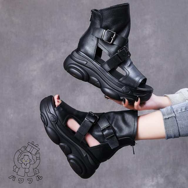 軽量仕様 レビュー高評価 カジュアル 軽量 オープントゥ 厚底サンダル 痛くない 7cm おしゃれ 牛革 ハイカット 夏ブーツ サンダル レザーサンダル 歩きやすい 【パワフル】サマーブーツ 疲れにくい ブーツサンダル バックファスナー レディース 本革 厚底 送料無料 軽量仕様 レビュー高評価 カジュアル 軽量 オープントゥ 厚底サンダル