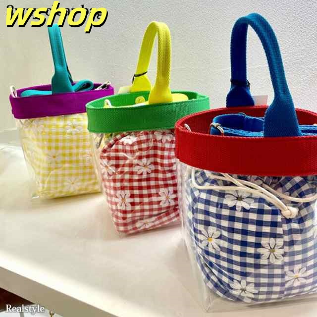 軽量仕様 ランキング常連 ショルダーバッグ かわいい ガーリー レディース ワンハンドル 【wshop おしゃれ 】フラワーチェック巾着2wayクリアバッグ トートバッグ 透明 ハンドバッグ ギンガムチェック 肩掛け 小さめ ミニバッグ 斜め掛け 花 今だけ限定