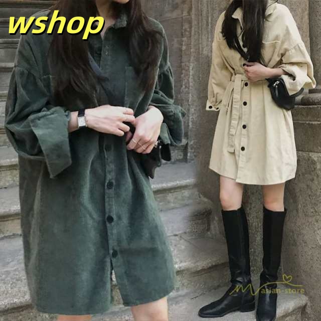 レビュー高評価商品 店長太鼓判 売上急増中 レディース ショートワンピース 通勤 コーデュロイ 無地 長袖 通学 カジュアル 【wshop 秋コーデ ミニ丈 シンプル 】シャツワンピース セクシー 送料無料 ファッション 韓国風 収納便利 送料無料実施中