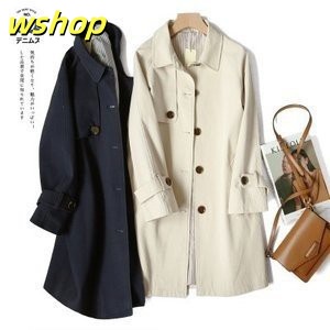 季節限定アイテム ギフトにも最適 春 ロング丈 コート アウター 在庫わずか ベージュ 【wshop カジュアル シングルブレスト フォーマル 】トレンチコート レディース 新登場 ネイビー 売上急増中 長袖 秋 無地 通勤 お買い得プライス