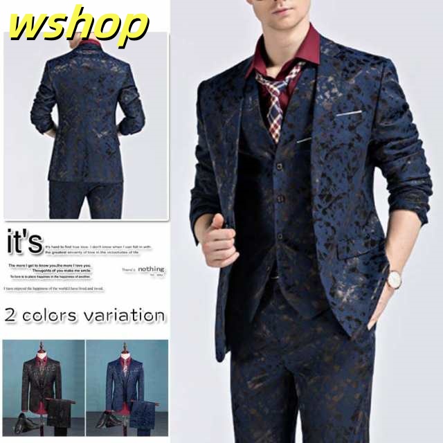 生活快適特集 品質安心 ビジネススーツ ランキング常連 スリーピーススーツ スリムスーツ 結婚式 お洒落 二次 1つボタン 花柄 【wshop 】3ピーススーツ 新登場 メンズ ベスト+パンツジャケット 在庫わずか 即納対応中