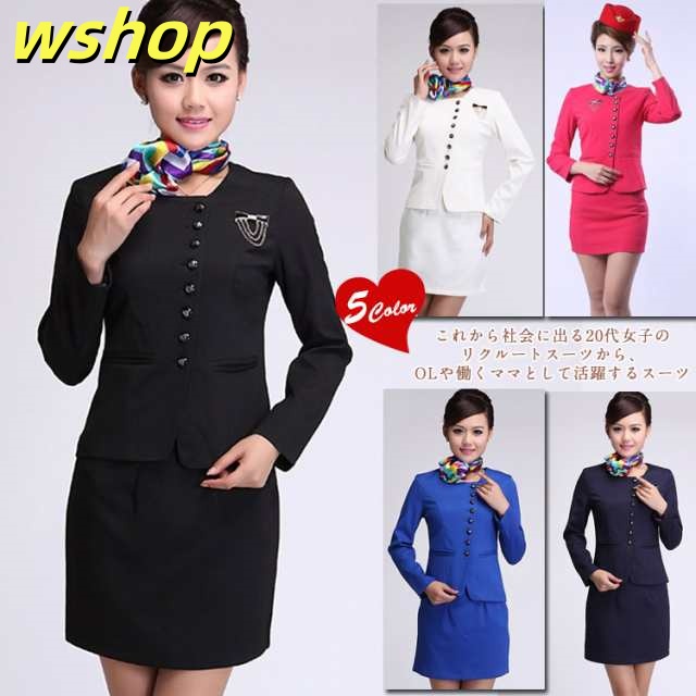 生活快適特集 毎日使える便利品 クルーネック 】スーツ 在庫わずか レディース レビュー高評価 キャビンアテンダント 礼服 【wshop 人気急上昇 コスプレ衣装 セットアップ スチュワーデス制服 ショート丈スカート 数量限定入荷
