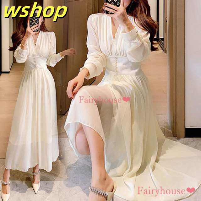 注目ランキング上位 毎日使える便利品 秋服 30代50代 長袖ワンピース 【wshop 】ワンピースレディース レビュー高評価 40代きれいめ マキシワンピース オシャレ大人 お出かけ 人気急上昇 今だけ パフスリーブ vネック シフォンスカートAライン 送料無料実施中