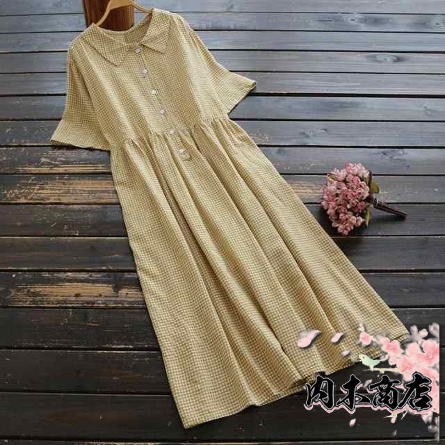 ランキング常連 即納OK レディース 家中時間充実化 ギフトにも最適 半袖 春 夏 ワンピース 今だけ Aライン 50代 きれいめ ロング丈 襟付き ギンガムチェック柄 綿 40代 春夏 即納対応中 クリスマス