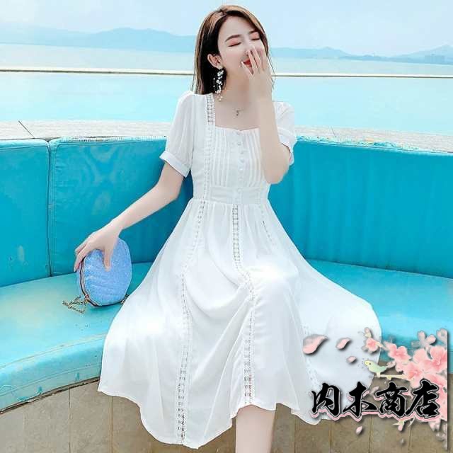 レディース 家中時間充実化 ギフトにも最適 40代 白レース 大人 マキシワンピース 半袖ワンピース スクエアネック フレアスカート 収納便利 SNS話題 オシャレ韓国風 春夏新作 ワンピース お買い得プライス 送料無料 クリスマスプレゼント