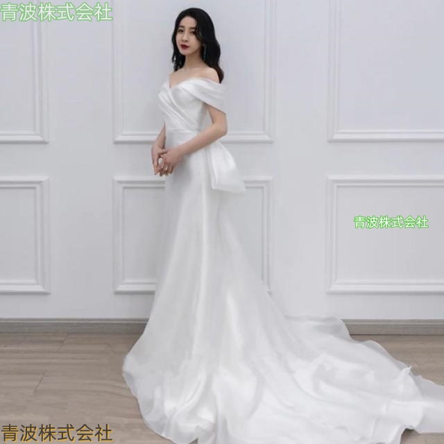 発表会 トレーンドレス ドレス オフショルダー マーメイドライン バックリボン ウエディングドレス ウェディングドレス 海外挙式 演奏会 披露宴 結婚式