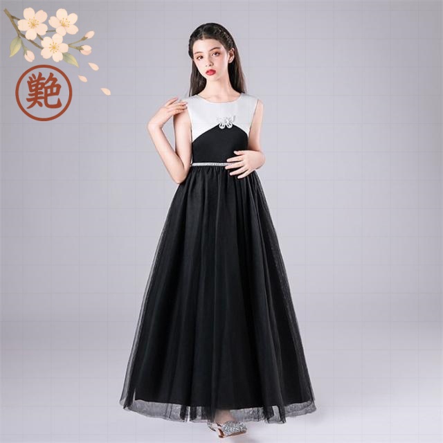 ピアノ発表会 子供 ブラック ノースリーブ 発表会ドレス ワンピース ホワイト ドレス 女の子 袖無し 子ども