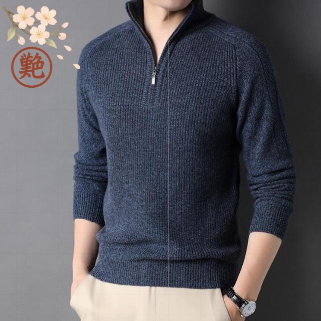スタンドカラー 暖かい 冬 無地 ニットトップス ウールニット メンズニット ハーフジップニットセーター ハーフジップ ハイネック 秋冬 厚手 ゴルフ メンズ ウール セーター ゴルフウェア ウールプルオーバー 春秋