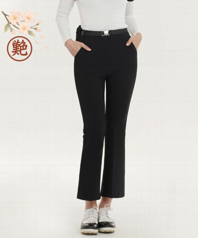 ハイウエスト 無地 春 ゴルフ パンツ クロップド丈 黒 ロング ゴルフウェア ゴルフ女子 韓国 茶 レディース ブーツカット フィット 大人 秋 おしゃれ ストレッチ カジュアル スリム ブラウン
