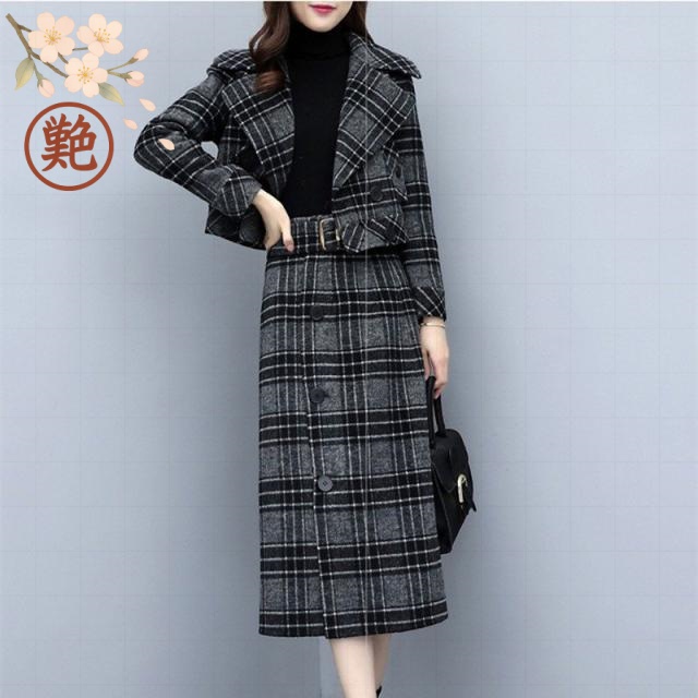 大きいサイズ 春 40代 二次会 上下セット セットアップ スカートスーツ チェック柄 ラシャ レディース ジャケット パーティー 30代 結婚式 ロングスカート