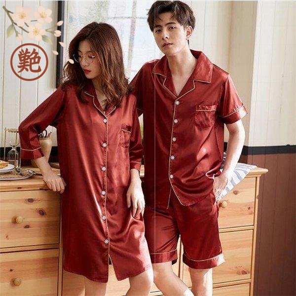 部屋着 寝間着 半袖シャツ*パンツセット パジャマ ナイトウェア メンズ ロングワンピース ワンピ ペア 寝巻き お揃い レディース ご夫婦 カップル