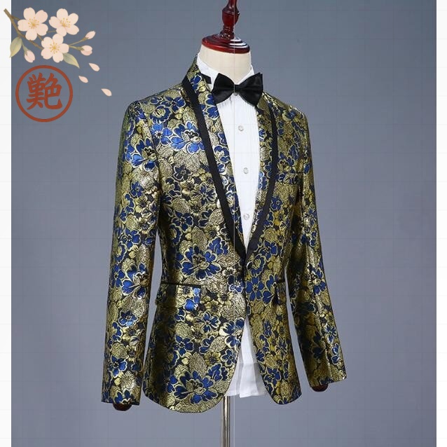 コスプレ 舞台衣装 歌手 メンズ 上下セット 花柄 スーツ セットアップ 司会 ダンスウェア ヒップホップ フォーマル ステージ衣装 キラキラ 演出服