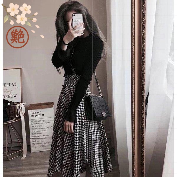 カットソ ロングスカートチェック 上下セット ニット 着痩せ 不規則 おしゃれ スカートセットアップ カジュアル 通勤 2点セット  レディース 大きいサイズ