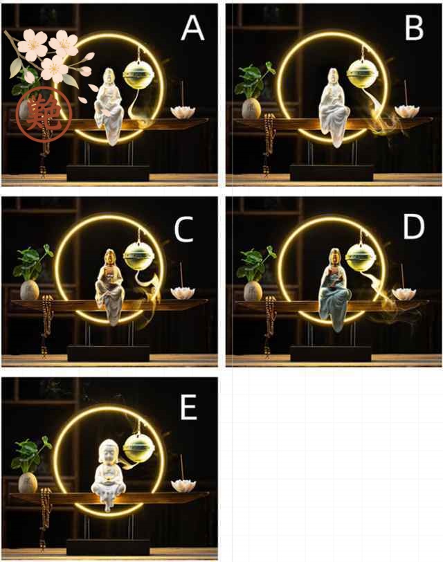 充電ナイトライト間接照明 ライト 台座 流川香 観自在菩薩 インテリア 煙逆流 倒流香 香炉用品 仏具 贈り物 仏像 プレゼント セラミック お香立て 風水 開運 香り 5タイプ展開 幻想 置物 観音菩薩 瞑想 お香ホルダー 観世音菩薩 香炉 観音像