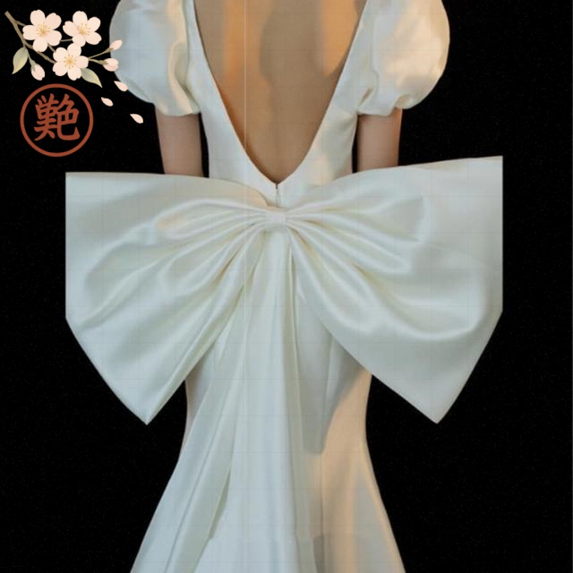 フィッシュテール 挙式 長袖 トレーン付きドレス トレーン付き 背空き マーメイドライン パフスリーブ スクエアネック ウエディング 海外 パーティードレス ウェディングドレス ワンピース ホワイト 白 五分袖 ウェディング 結婚式