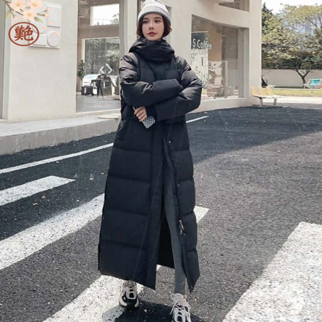 中綿コート ベンチコート ロング丈 上品 超ロング丈 レディース 保温性抜群 超ロングコート 黒 90％ダウン ダウンコート 防寒 フード ブラック ハイネックコート 脱着可 おしゃれ 超ロング 90％ダウン 中綿ジャケット ロング あったか 着痩せ 帽子付き 冬用