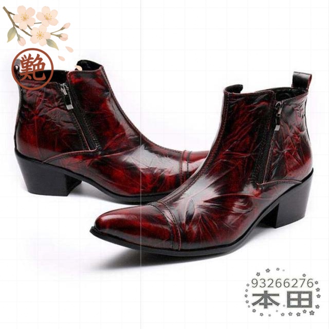 メンズ 紳士靴 ポインテッドトゥ ウエスタンブーツ 牛革 サイドファスナー ビジネスシューズ ドレスシューズ オ ショートブーツ 革靴 本革 おしゃれ