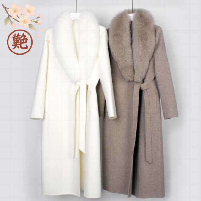 レディース アウター 取り外し可能 ウール フォックス ウールコート ウールコート ロング ファー カシミアコート 高級感 ロングコート ファー カシミヤコート 衿付き ウール100％ カシミヤ フォックス フォックス ファーコート