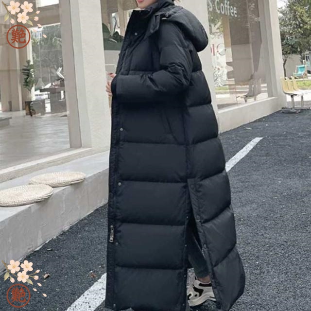 ロングダウンコート ダウン ダウン90% ロングダウンコート ゆったり レディース フード付き ダウンコート コート ロング丈 ダウンジャケット ベンチコート ロングコート アウター 防寒 体型カバー 軽量 膝下丈 防風 冬 撥水 保温 おしゃれ 黒 ブラック 大きいサイズ