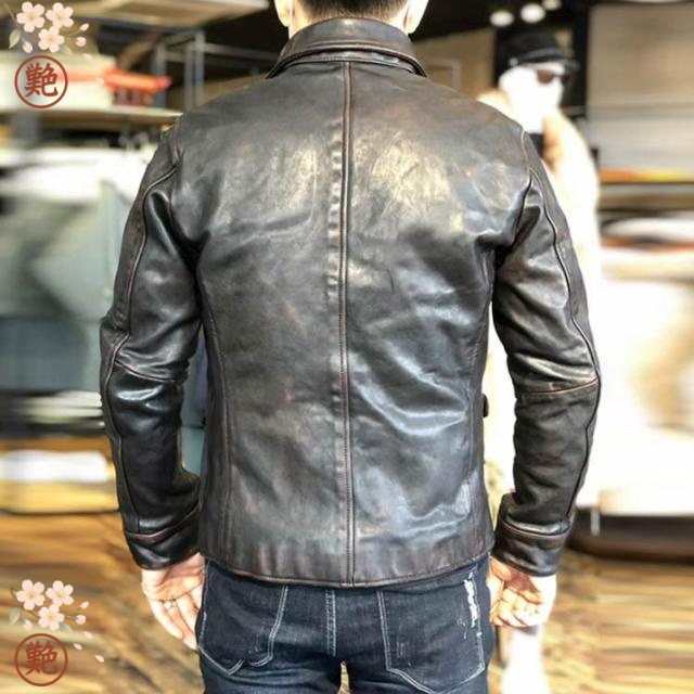 ホースレザー（馬革） テーラードジャケット レザージャケット シングルライダースジャケット 本革 茶色 レザー ボタン 本革 コート 革ジャン 革ジャケット 皮ジャン 本革ジャケット アウター MENS 通勤 男性 春服 秋服 冬服