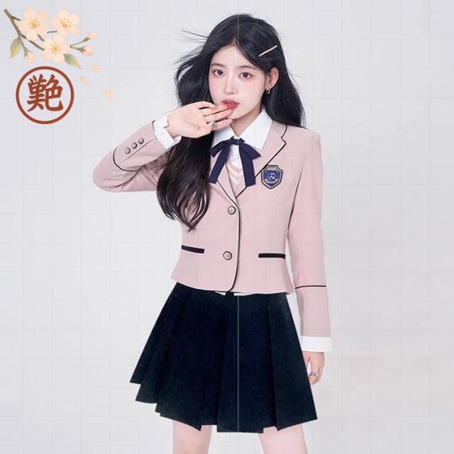 制服 セットアップ 制服 リボン スクール制服 スカートスーツ 上下セット セット フォーマル 学生服 スーツ 高校生 女子高校生 長袖 制服 韓国 バッジ シャツ 女の子 長袖 6点セット ブレザー 女子高校生
