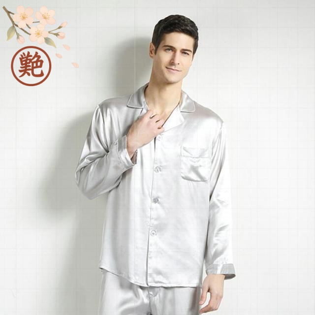 トップス 上下セット 夏 光沢 上品 天然絹100％ 父の日 ギフト 紳士用 ナイトウェア 部屋着 プレゼント 秋 襟付き メンズ 男性 ロングパンツ シルク100% リラックスウェア 敏感肌 長袖 誕生日 半袖 前開き 高級 春 パジャマ ルームウェア 長袖 無地 パジャマ